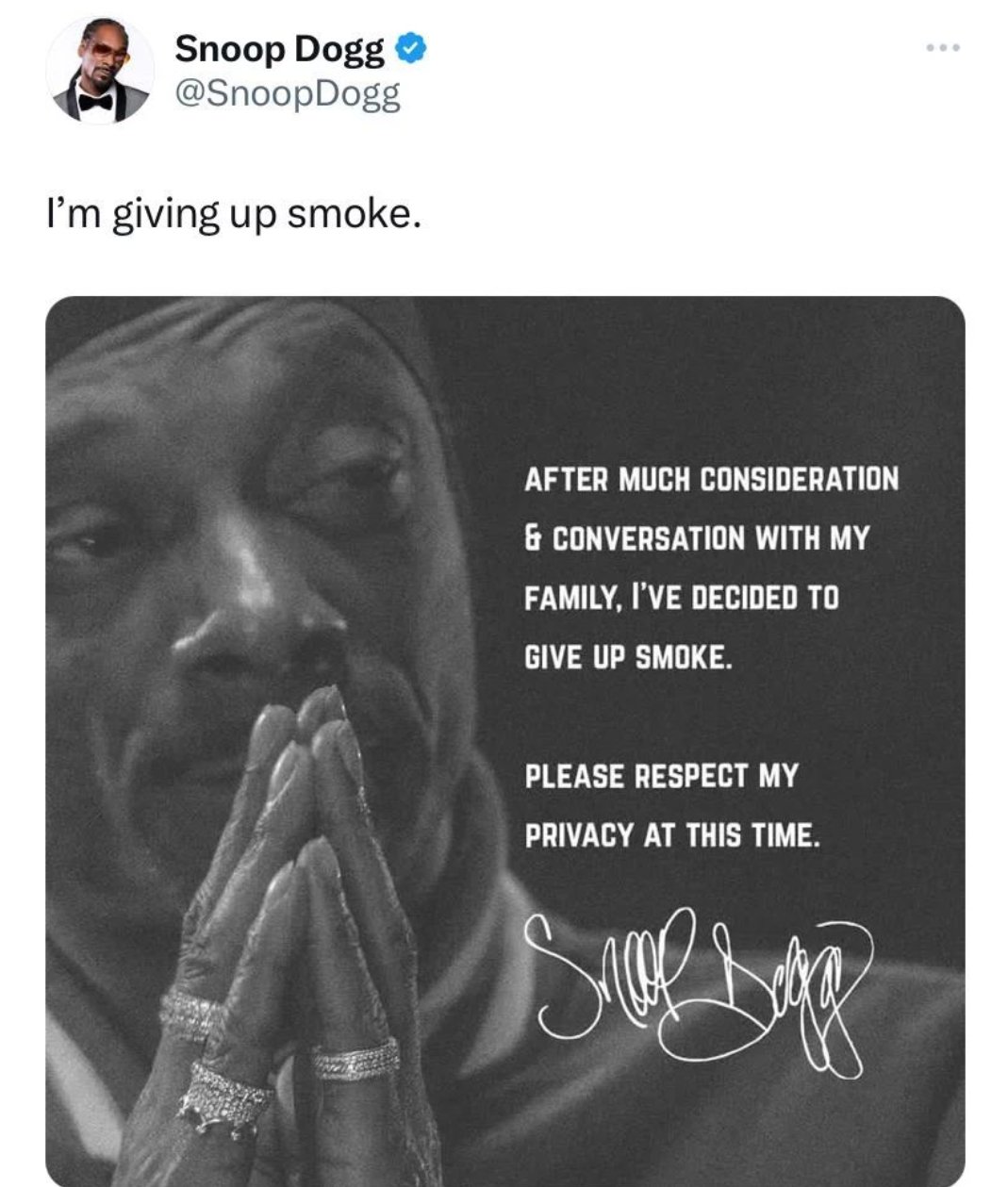 Rapper, Snoop Dogg announces he's quit smoking – GLAMSQUAD MAGAZINE Rapper, Snoop Dogg announces he's quit smoking – GLAMSQUAD MAGAZINE